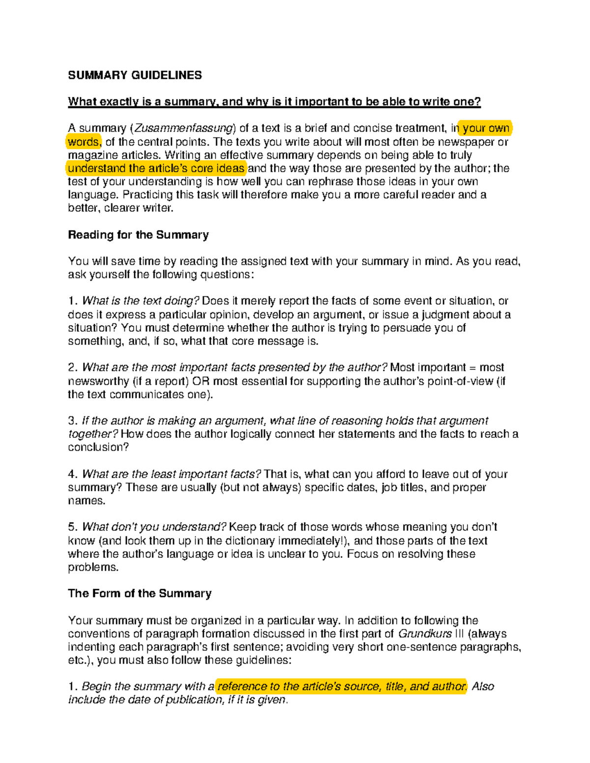 New summary guidelines SS16 - SUMMARY GUIDELINES What exactly is a ...