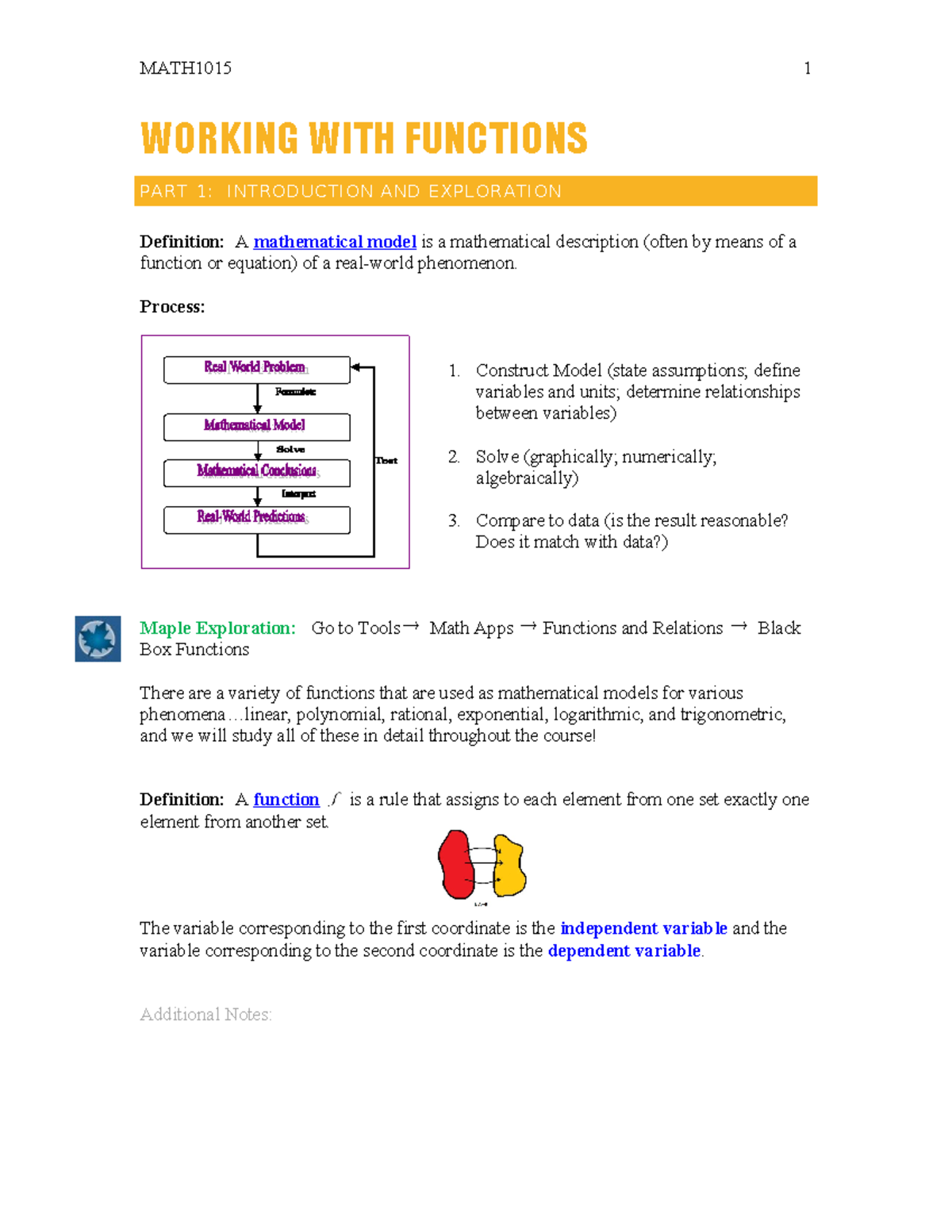 Yale Math 55 - Course review/learning material - WORKING WITH FUNCTIONS ...