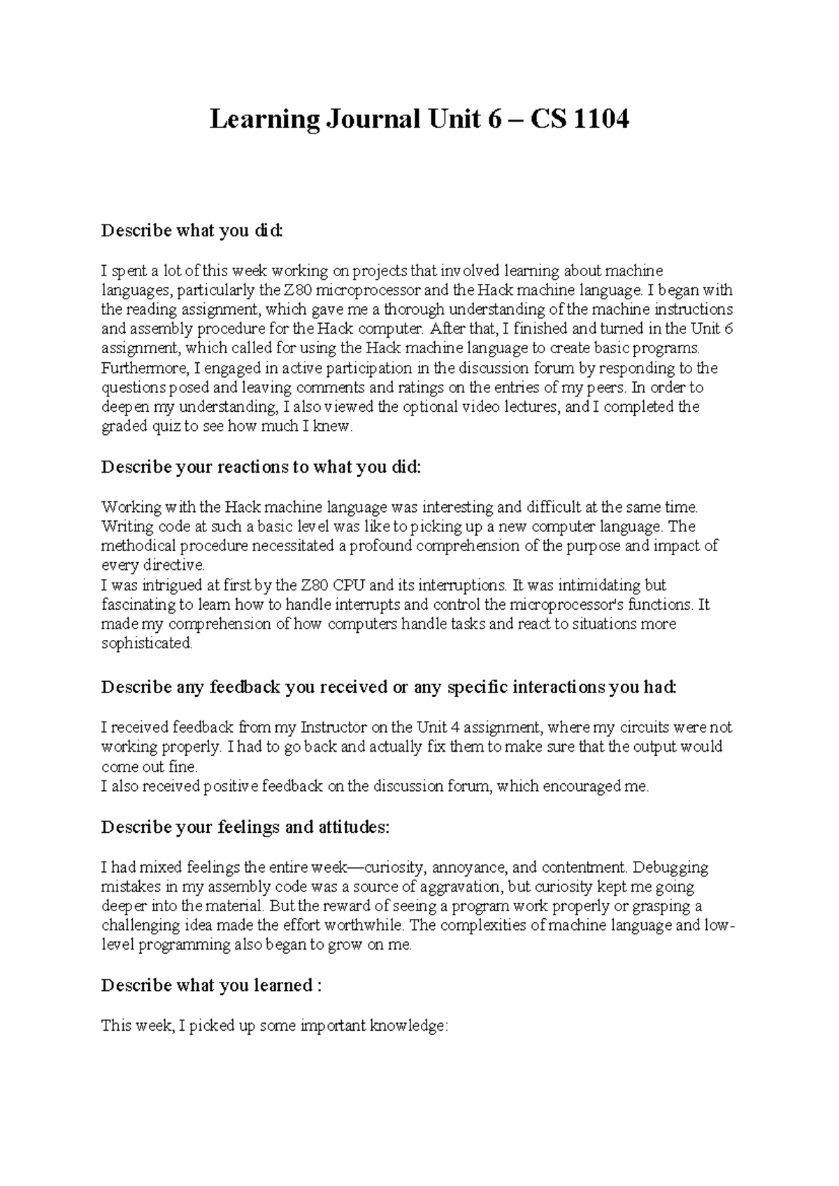 Learning Journal Unit 6 - I began with the reading assignment, which ...