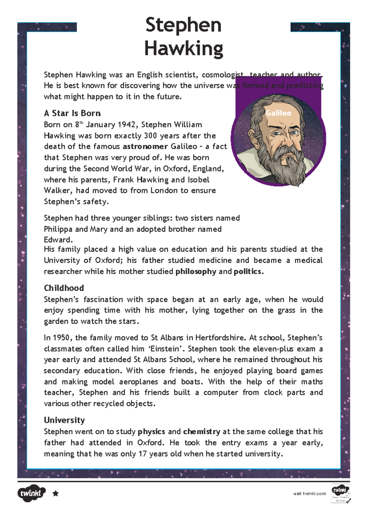 Stephen-hawkingreading-comprehension- ver 2 - visit twinkl Stephen ...