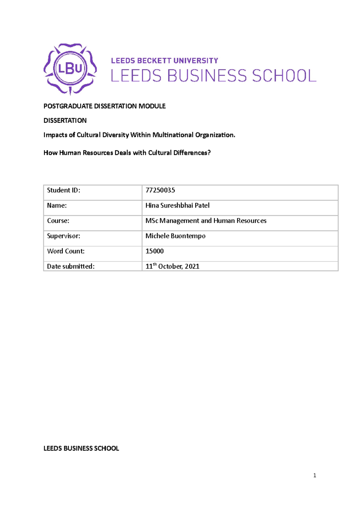Dissertation report- 77250035 - POSTGRADUATE DISSERTATION MODULE ...