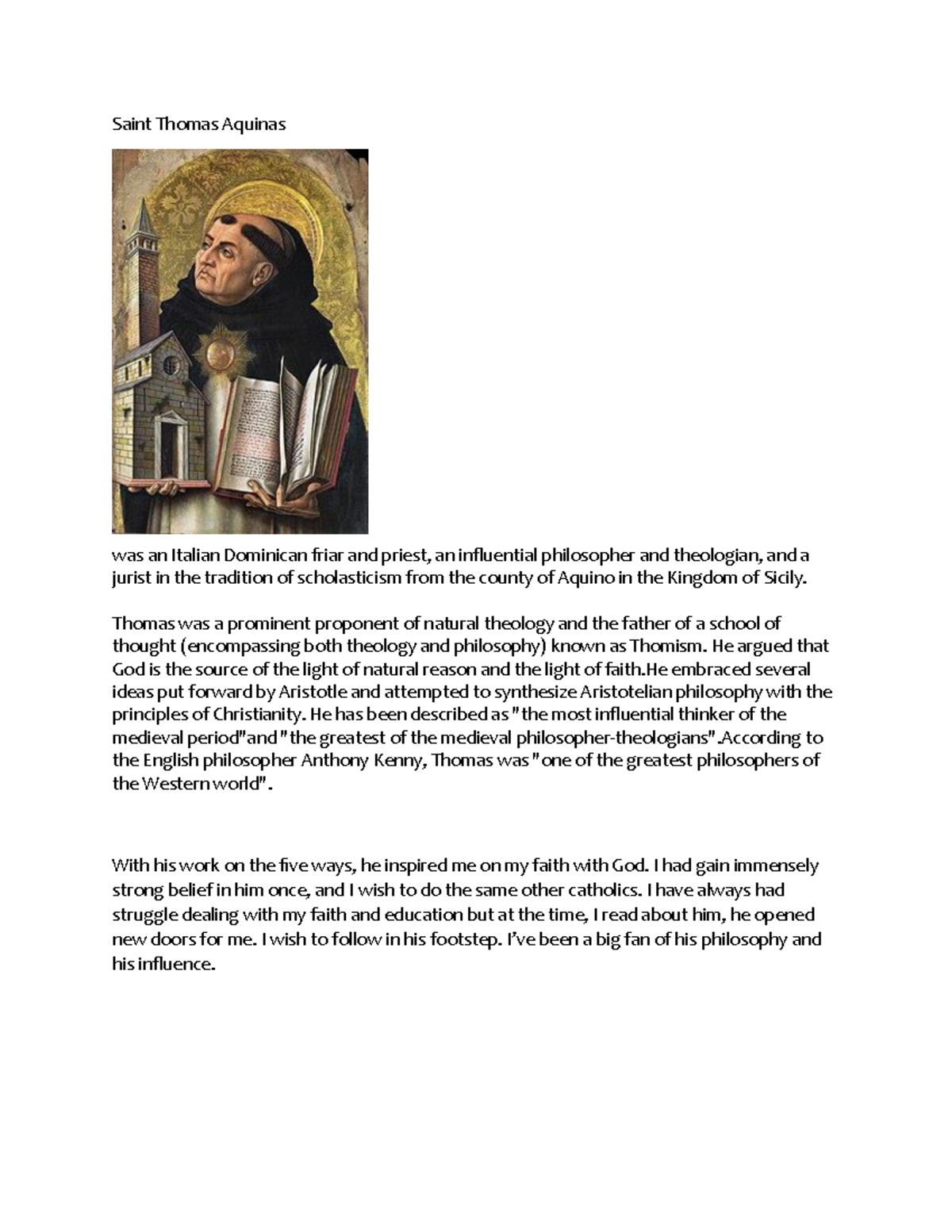 Saint Thomas Aquinas - Thomas was a prominent proponent of natural ...