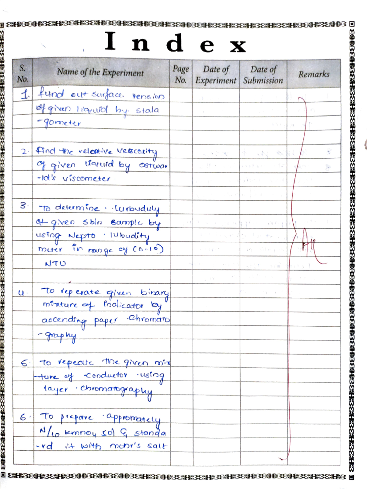 Chem exp - Can you provide me the chemistry notes - Index S. Name of ...