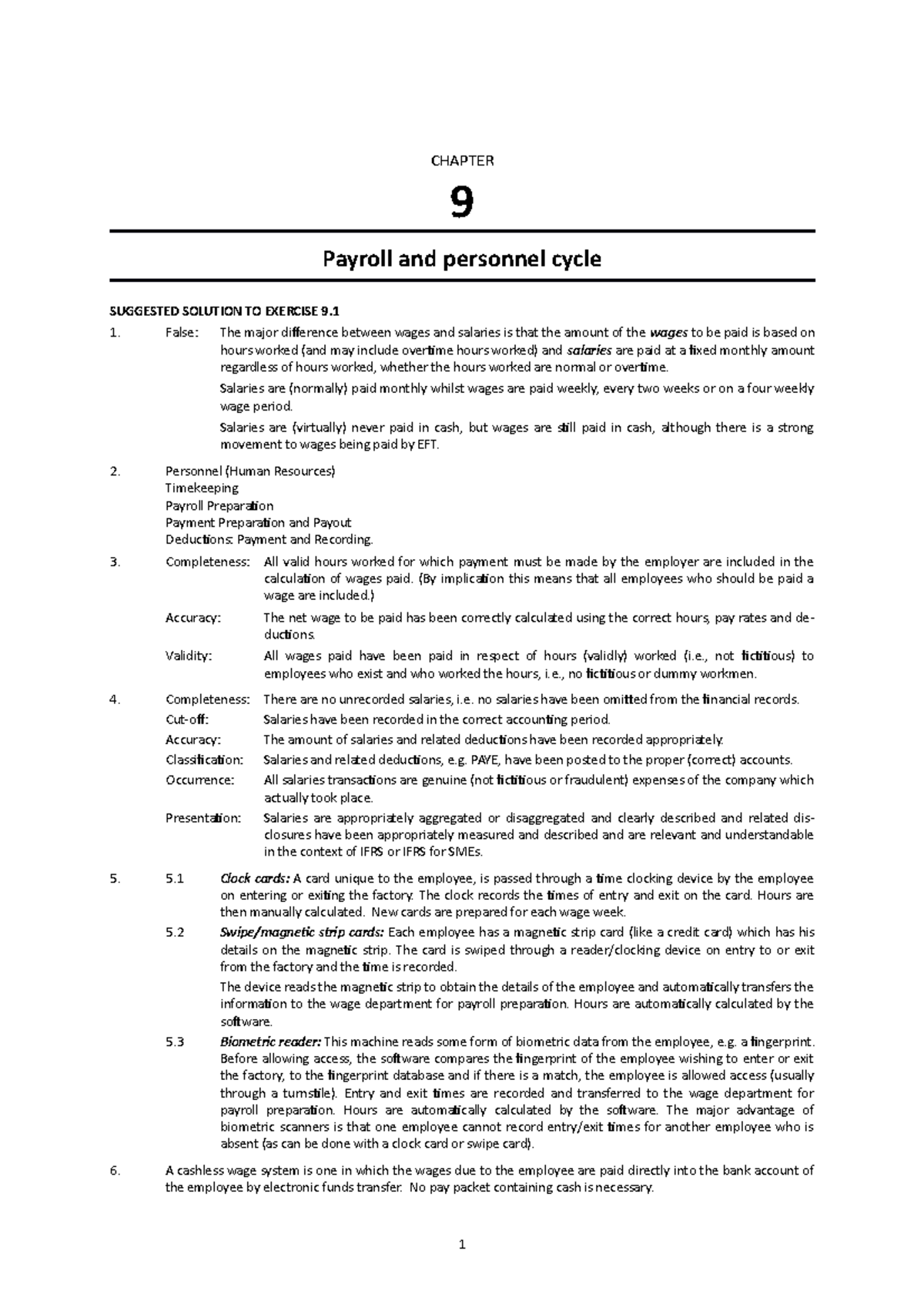 09chap09 solutions - solution - CHAPTER 9 Payroll and personnel cycle SUGGESTED SOLUTION TO ...