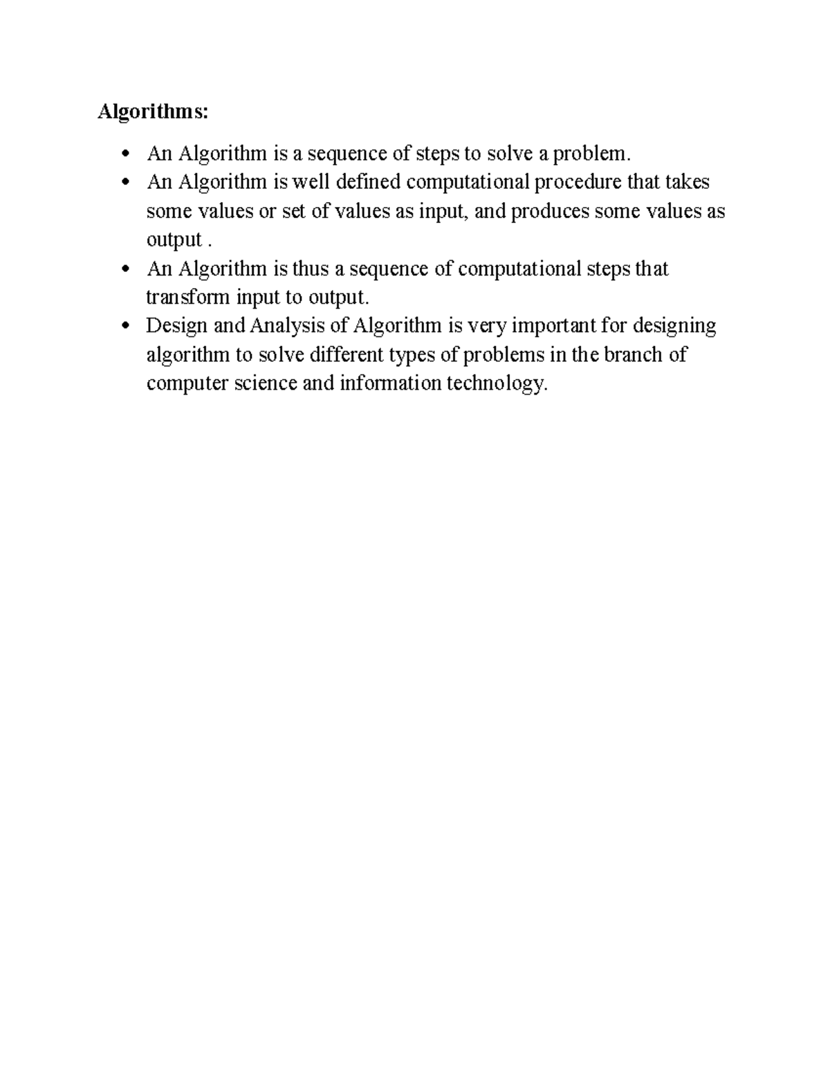 Lecture 1 Tariq Usman Algorithms An Algorithm Is A Sequence Of Steps To Solve A Problem An