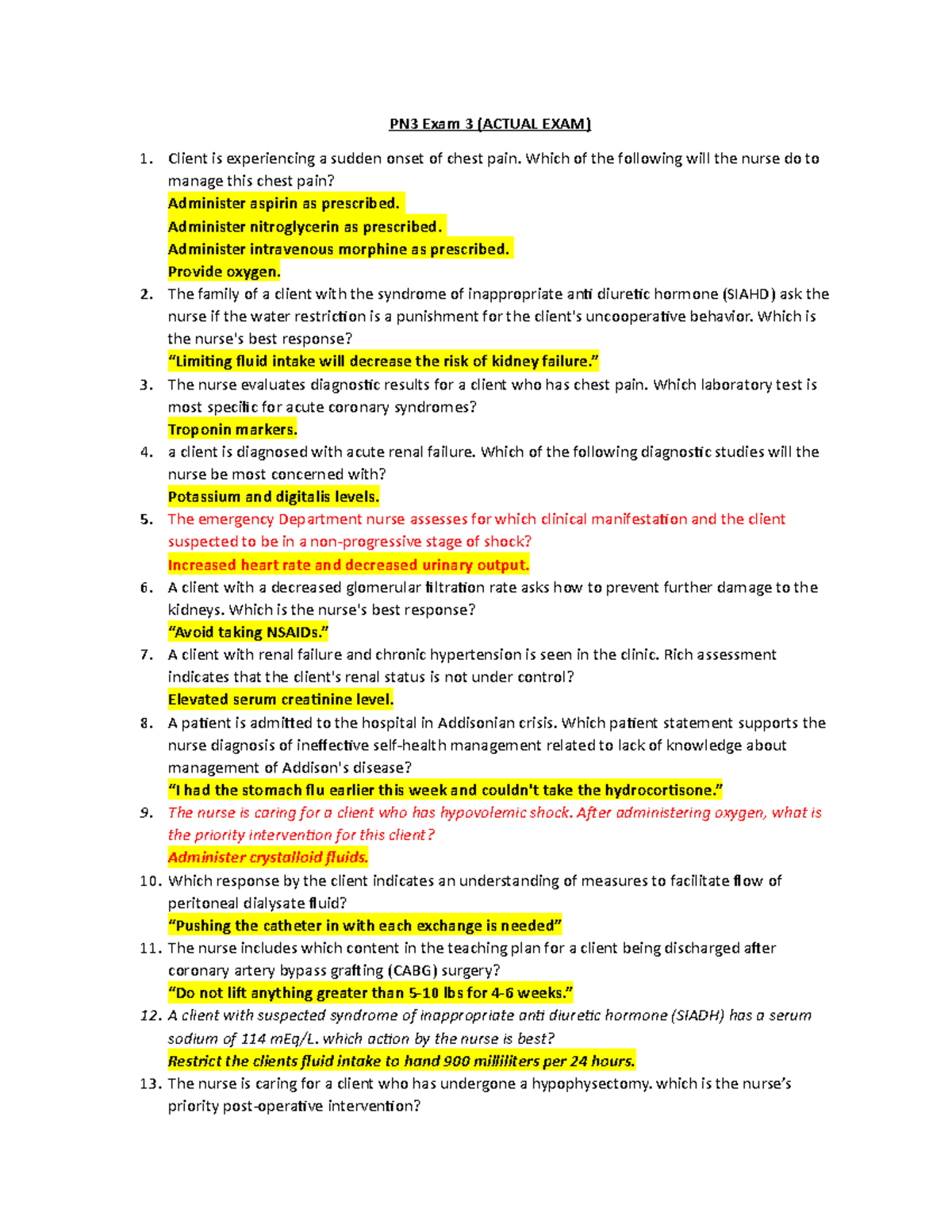 PN3 Exam 3 Actual EXAM - PN3 EXAM 3 - PN3 Exam 3 (ACTUAL EXAM) Client ...