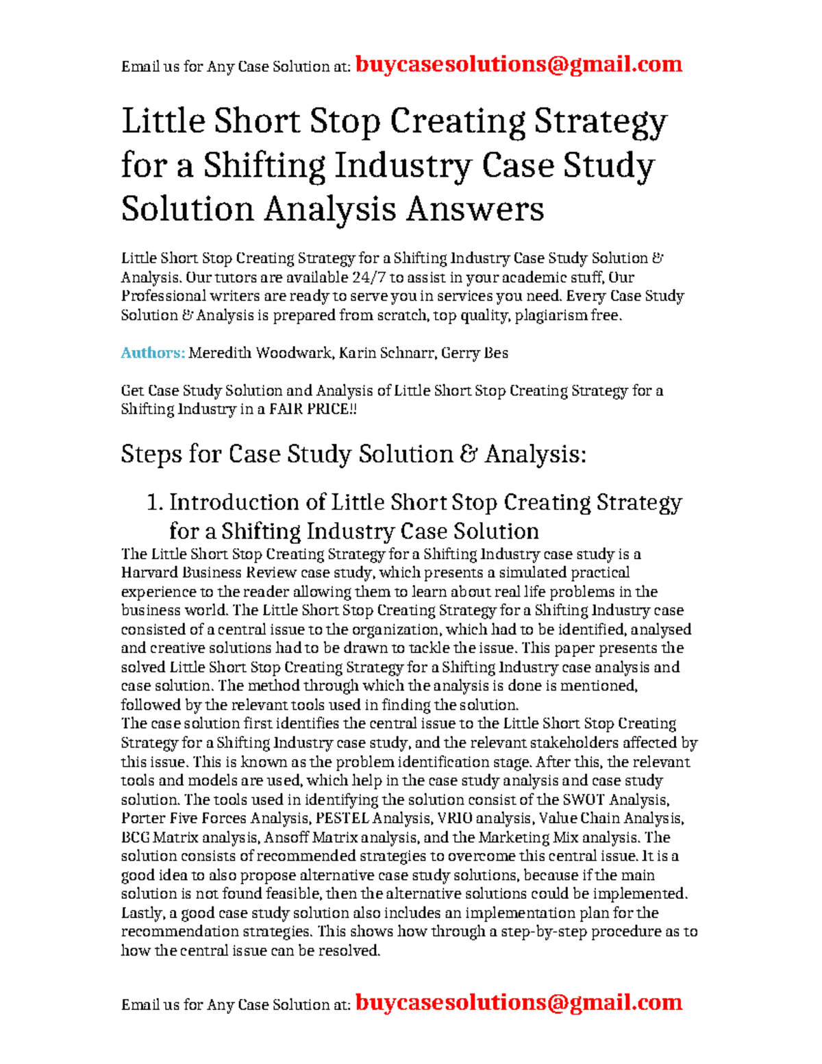 Case Solution Little Short Stop Creating Strategy for a Shifting ...
