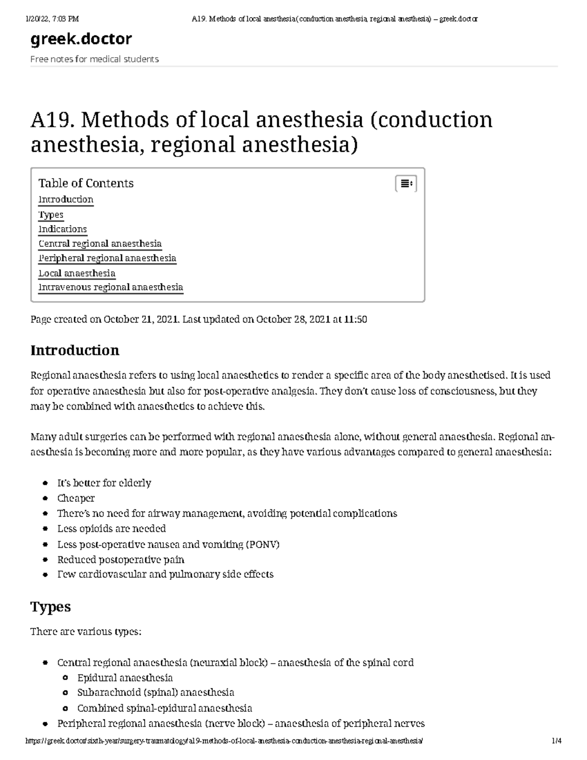 A19. Methods of local anesthesia (conduction anesthesia, regional ...