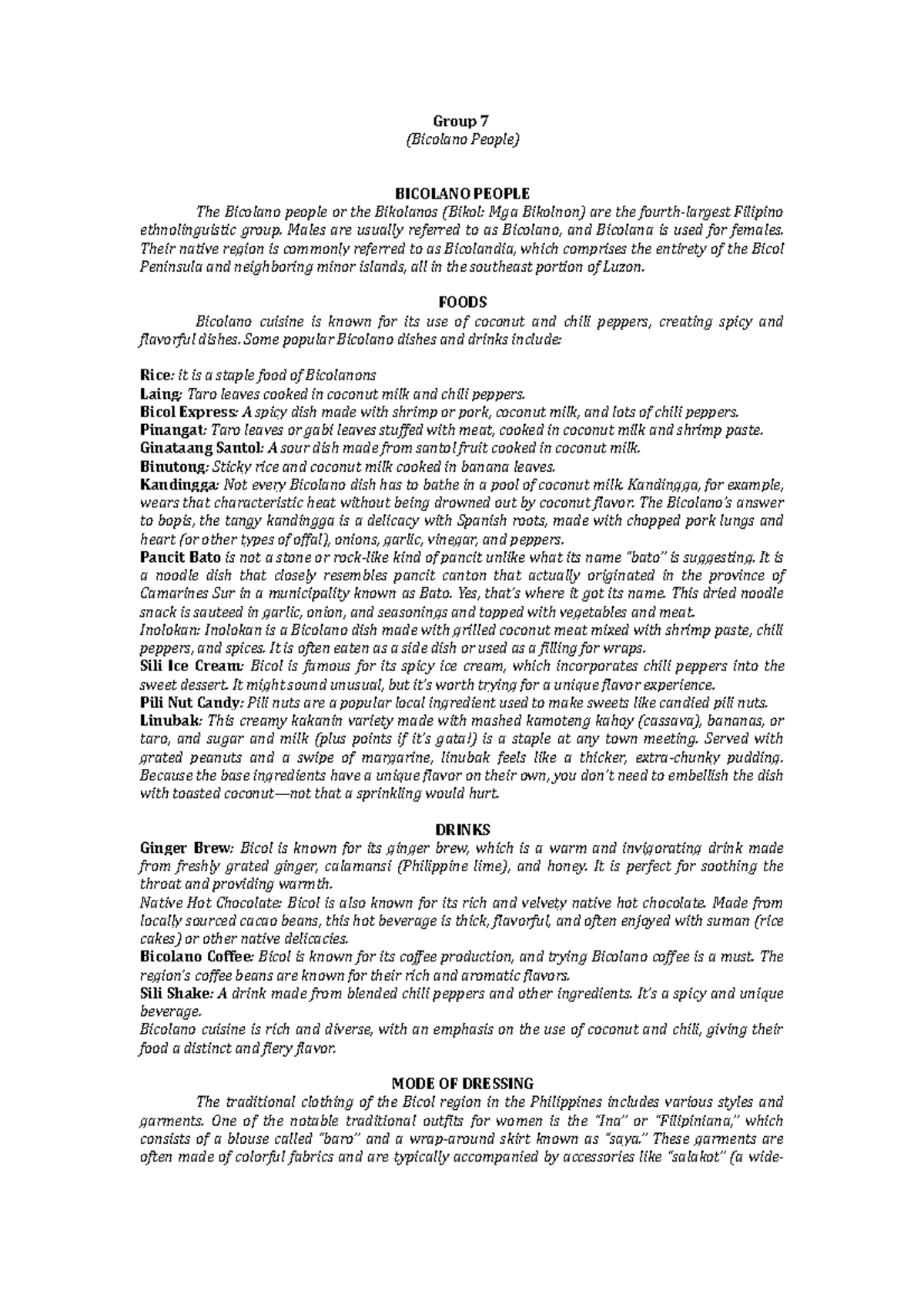 Bicolano People Group 7 - Group 7 (Bicolano People) BICOLANO PEOPLE The ...