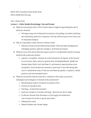 Public Health Micro Exam 1 lecture notes - Lecture 1: Past and Present ...