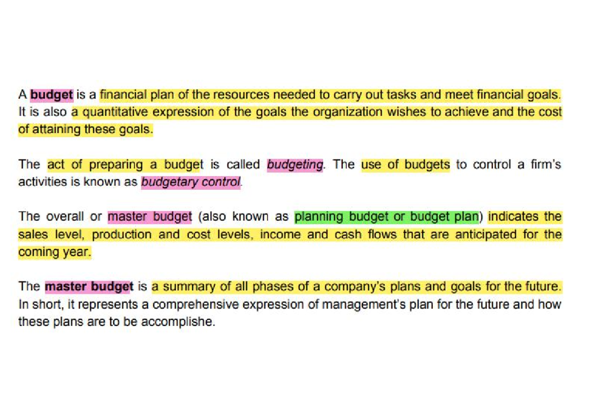 Budgeting - Chapter 3 - A budget is a financial plan of the resources ...