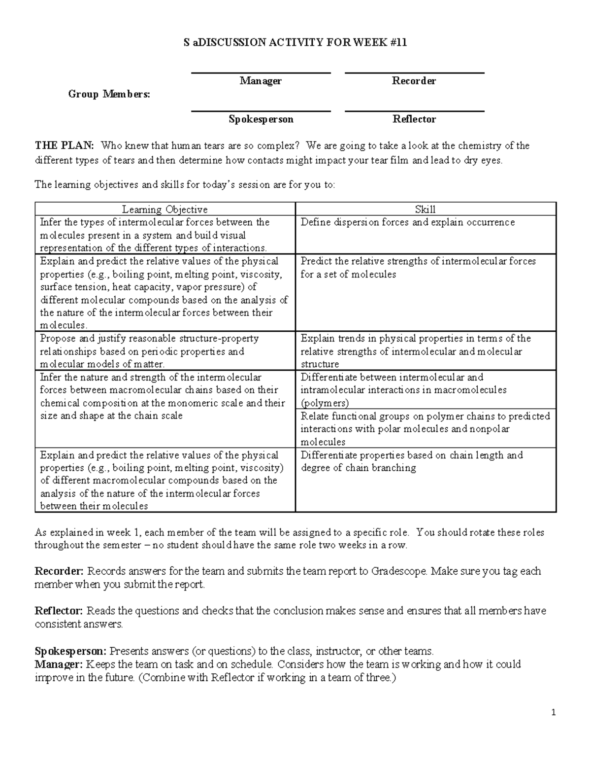 Week 11 Discussion - S aDISCUSSION ACTIVITY FOR WEEK # 11 Group Members ...