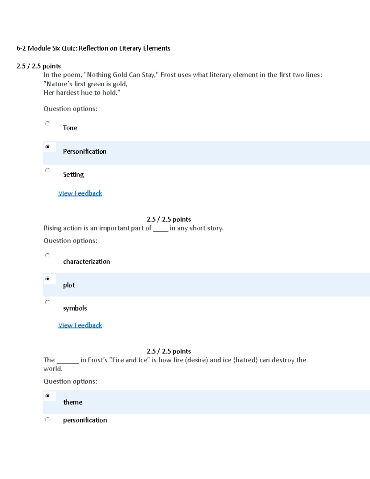 6-2 Quiz - 6-2 Module Six Quiz: Reflection on Literary Elements 2 / 2 ...