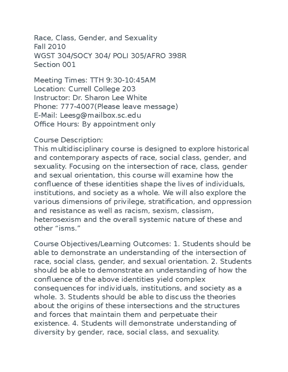 Race Class Gender and Sexuality outline - Race, Class, Gender, and ...