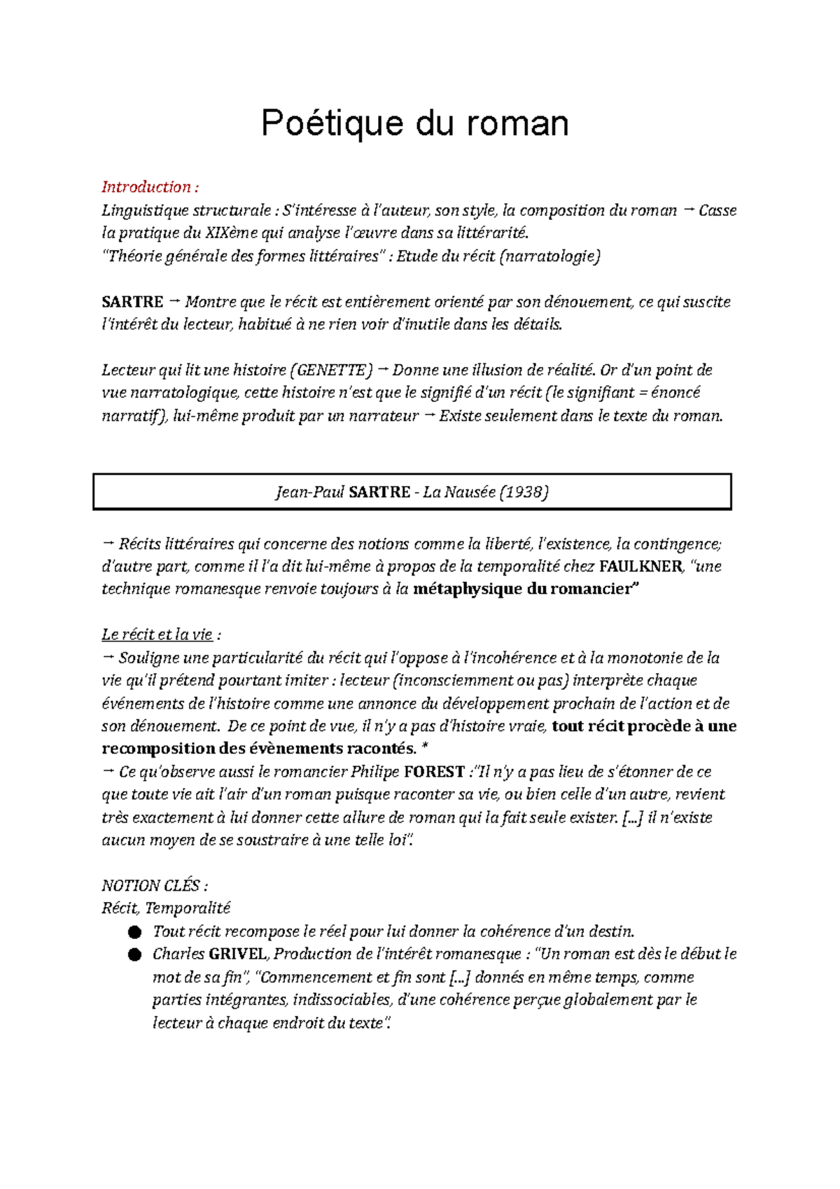 Poétique du roman - Notes de cours 1 - Poétique du roman Introduction ...