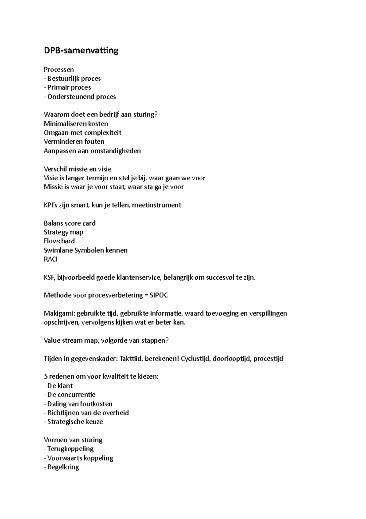 DPB 2 - ssdssss - DPB-samenvatting Processen Bestuurlijk proces Primair ...