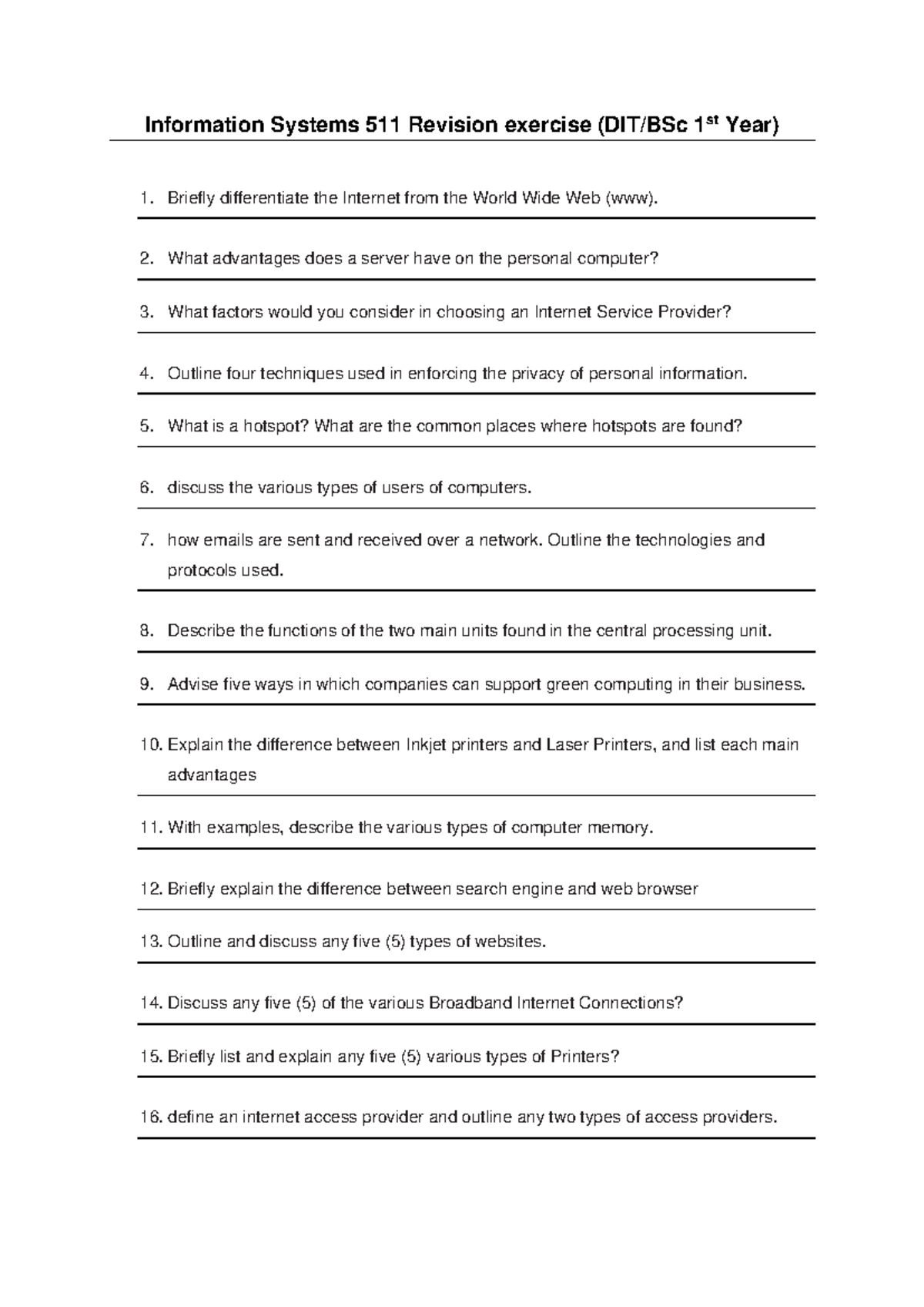 INS511 Revision exercise - What advantages does a server have on the ...