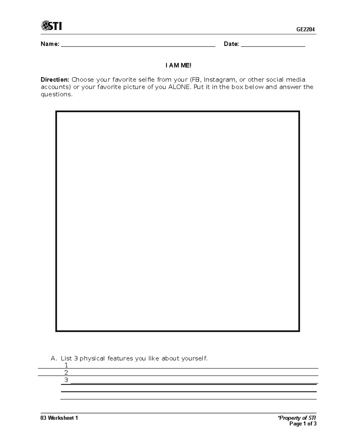 03 Worksheet 1 - helps u a lot - information technology - GE 03 ...