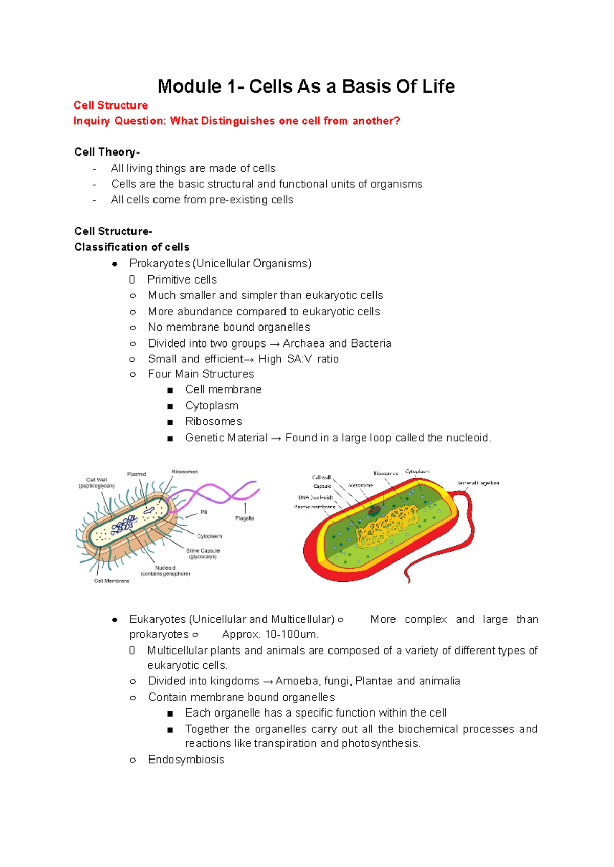 Notes Module 1 ONLY - bio - Module 1- Cells As a Basis Of Life Cell ...