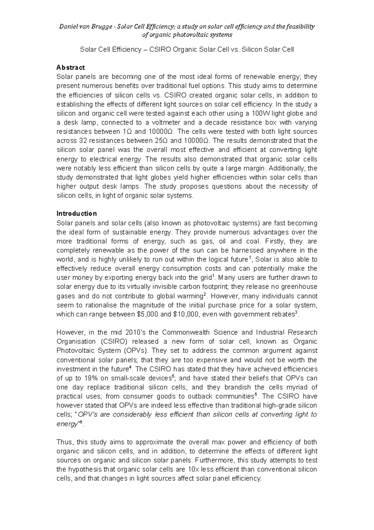 Solar cell report - Daniel van Brugge - Solar Cell Efficiency; a study ...