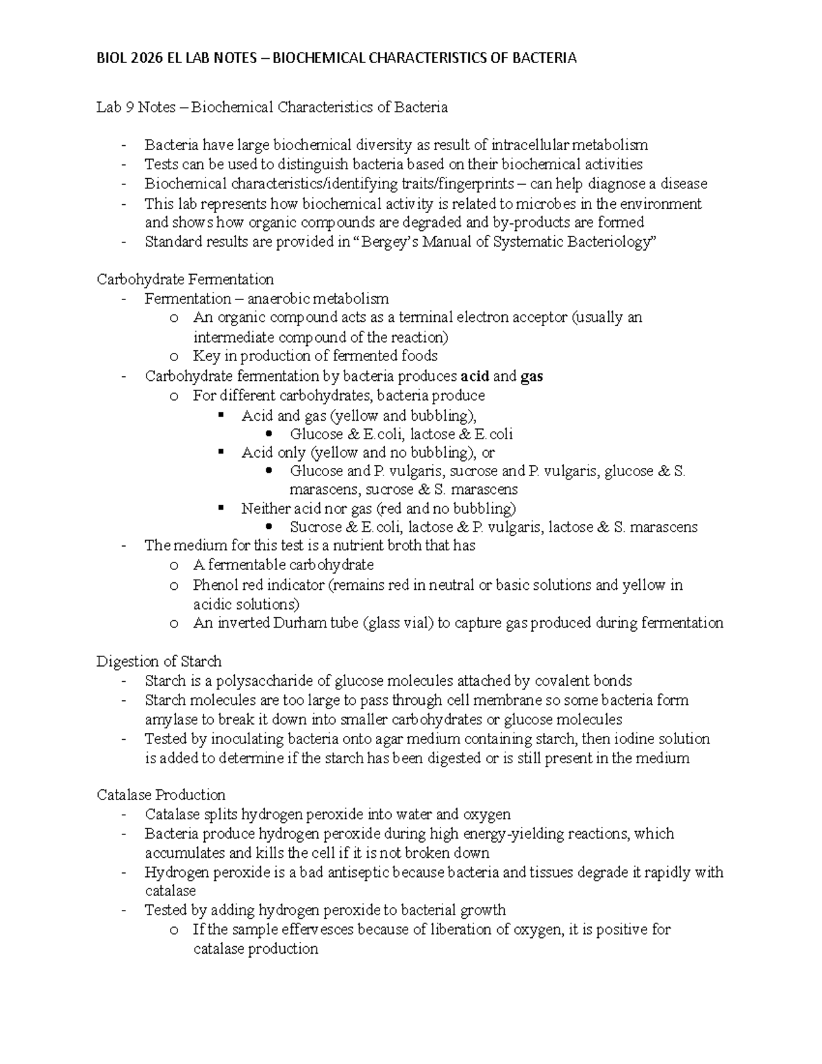 Lab 9 Notes – Biochemical Characteristics of Bacteria - BIOL 2026 EL ...