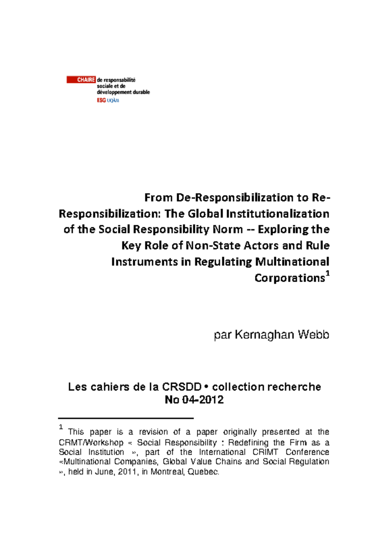 From de responsibilization to re respons [2023-10-12] - From De-Responsibilization to Re- - Studocu