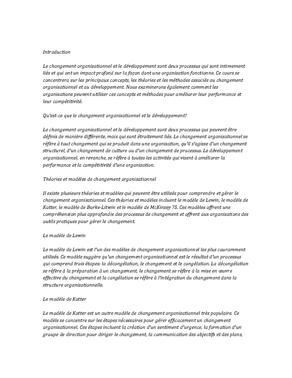 Organizational Change and Development note study - Introduction Le ...