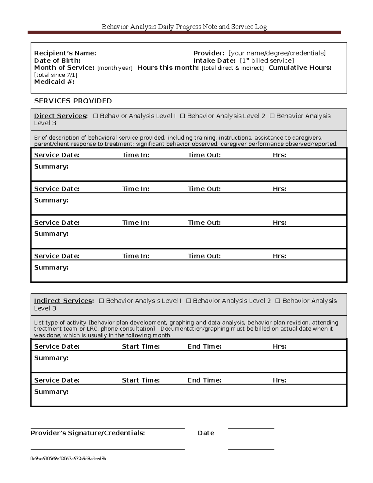 8 - aba notes - Behavior Analysis Daily Progress Note and Service Log ...