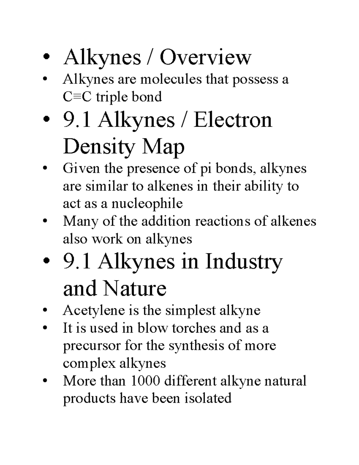 Alkynes Lecture Notes - • Alkynes / Overview • Alkynes are molecules ...