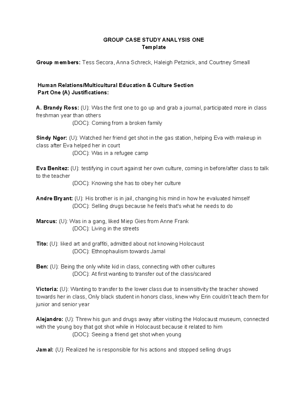 Group Case Study Analysis One - GROUP CASE STUDY ANALYSIS ONE Template ...