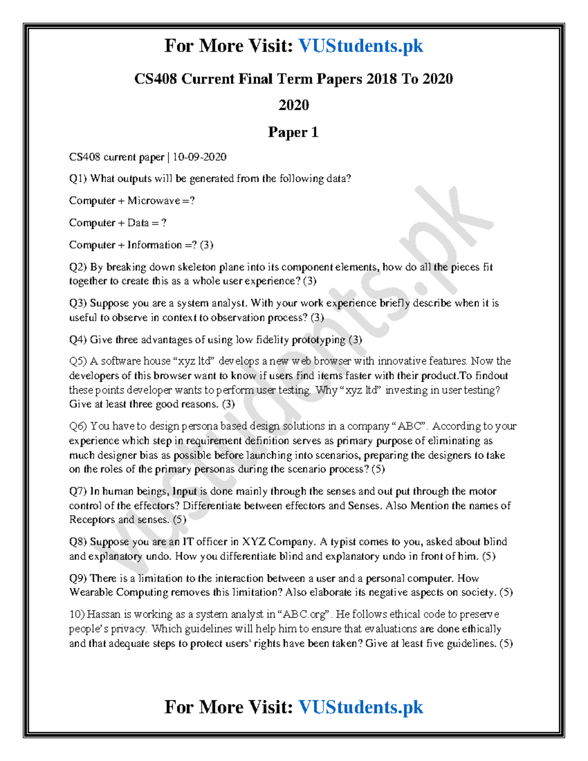 CS408 Current Final Term Papers 2018 To 2020 - CS408 Current Final Term Papers 2018 To 2020 2020 ...