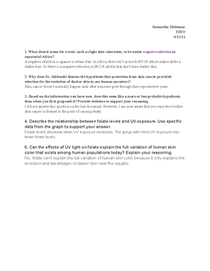 Evolution of Skin Color worksheet - [0] Describe the relationship ...