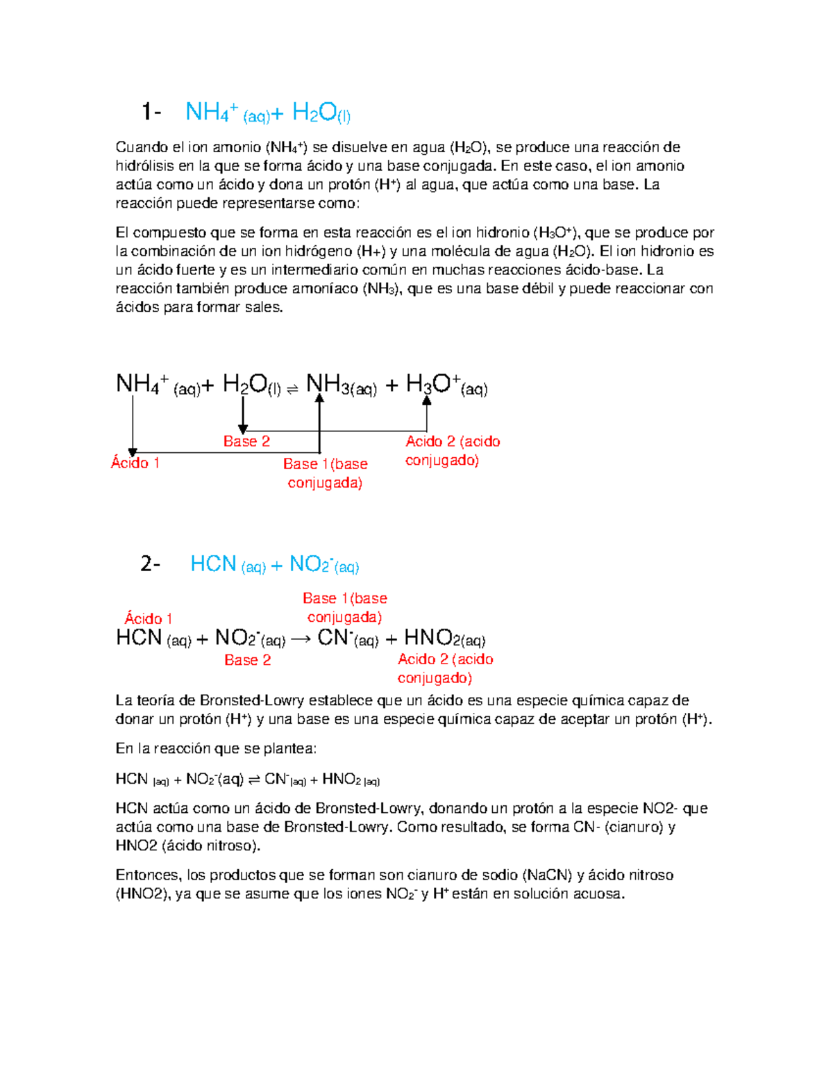 Bloque 3-ITEM 2 - Ejercicios resueltos - 1- NH4+ (aq)+ H 2 O(l) Cuando el ion amonio (NH4+) se ...
