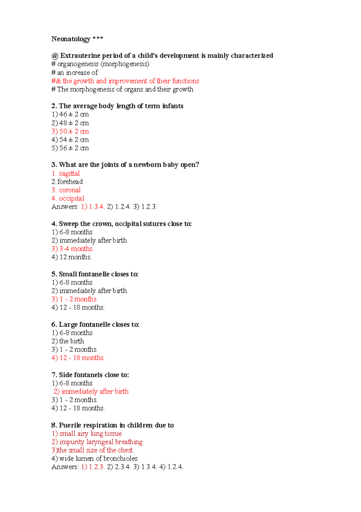 неонатология анг - Test questions - **Neonatology ***** @ Extrauterine ...