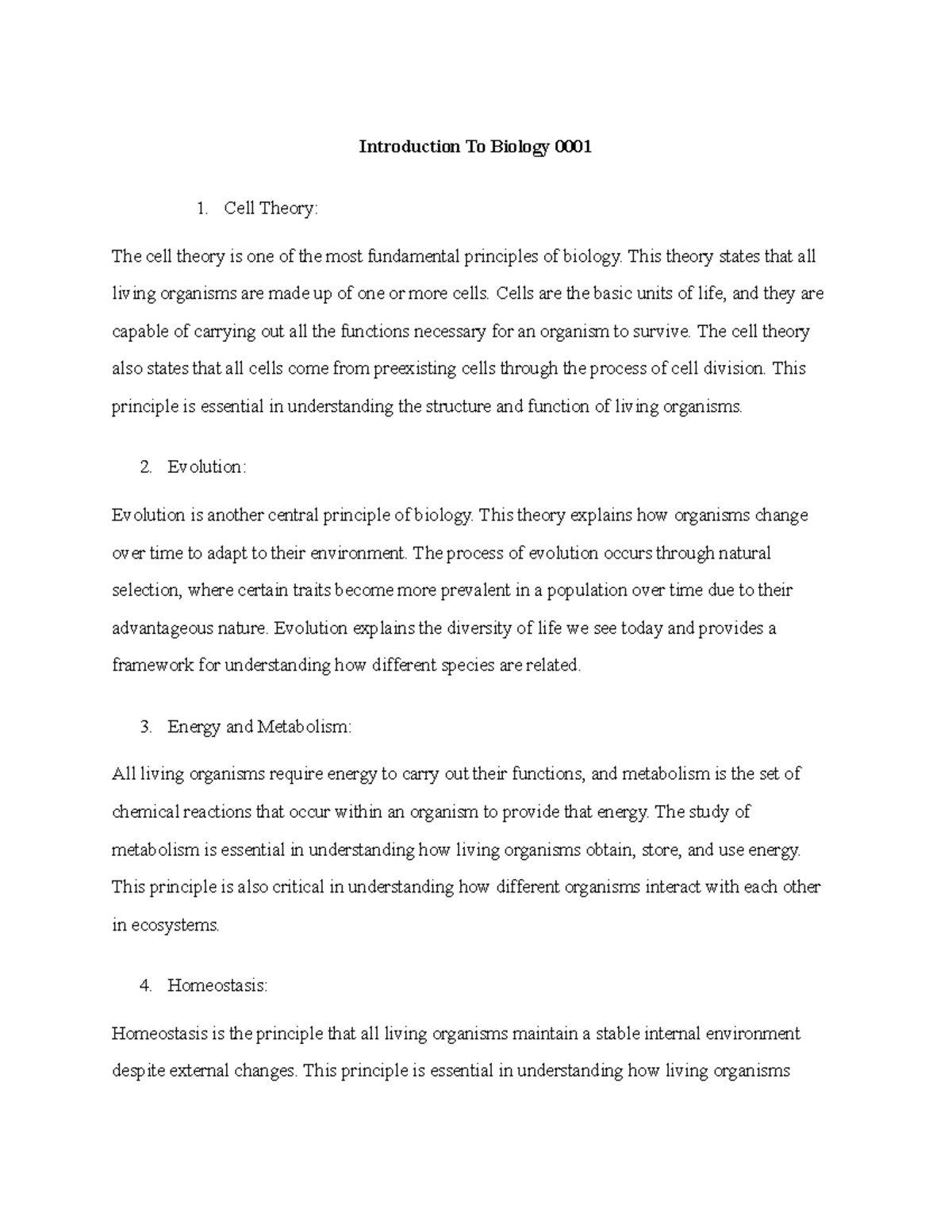 Cell theory - Summary notes - Introduction To Biology 0001 Cell Theory ...