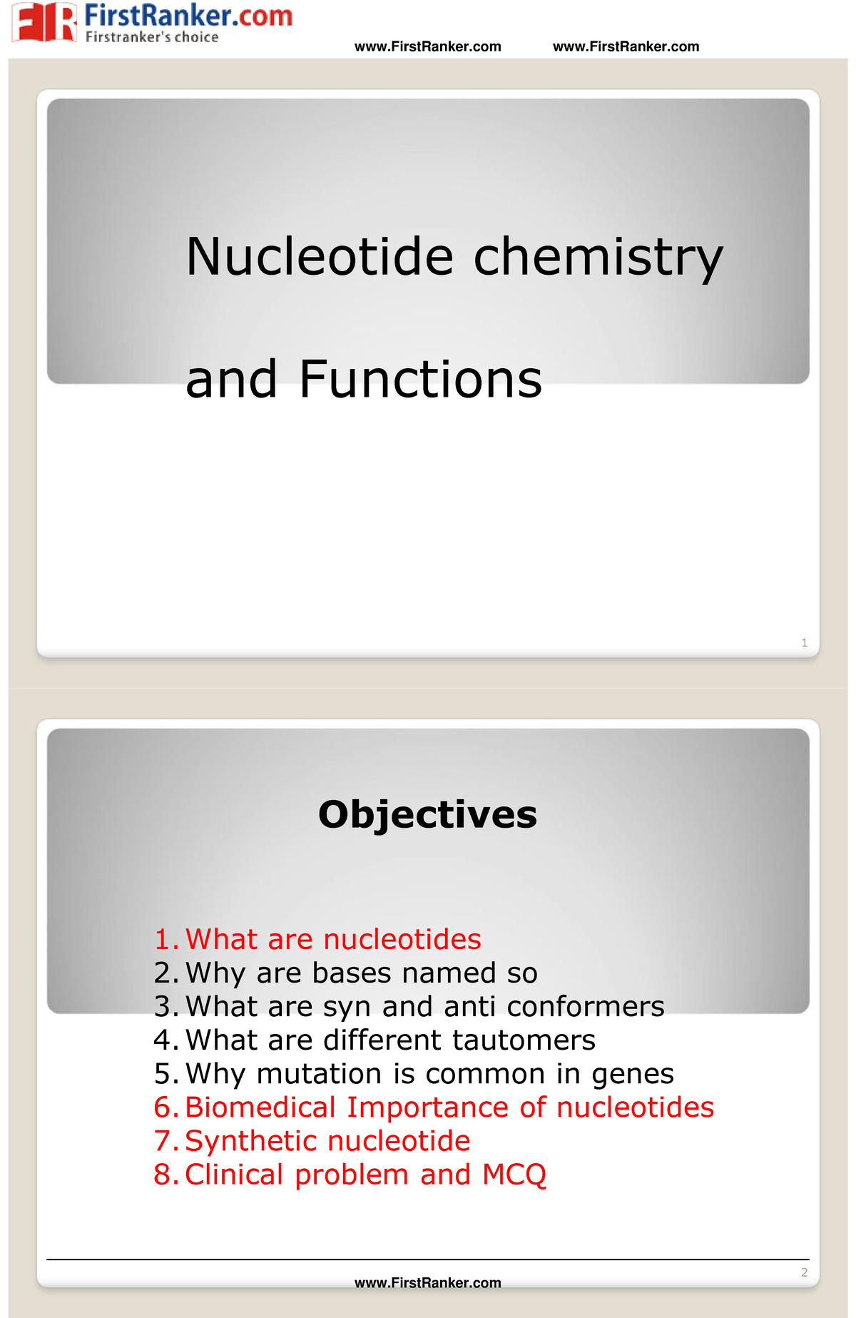 MBBS Biochemistry Notes Topic WISE - FirstRanker Nucleotide chemistry ...