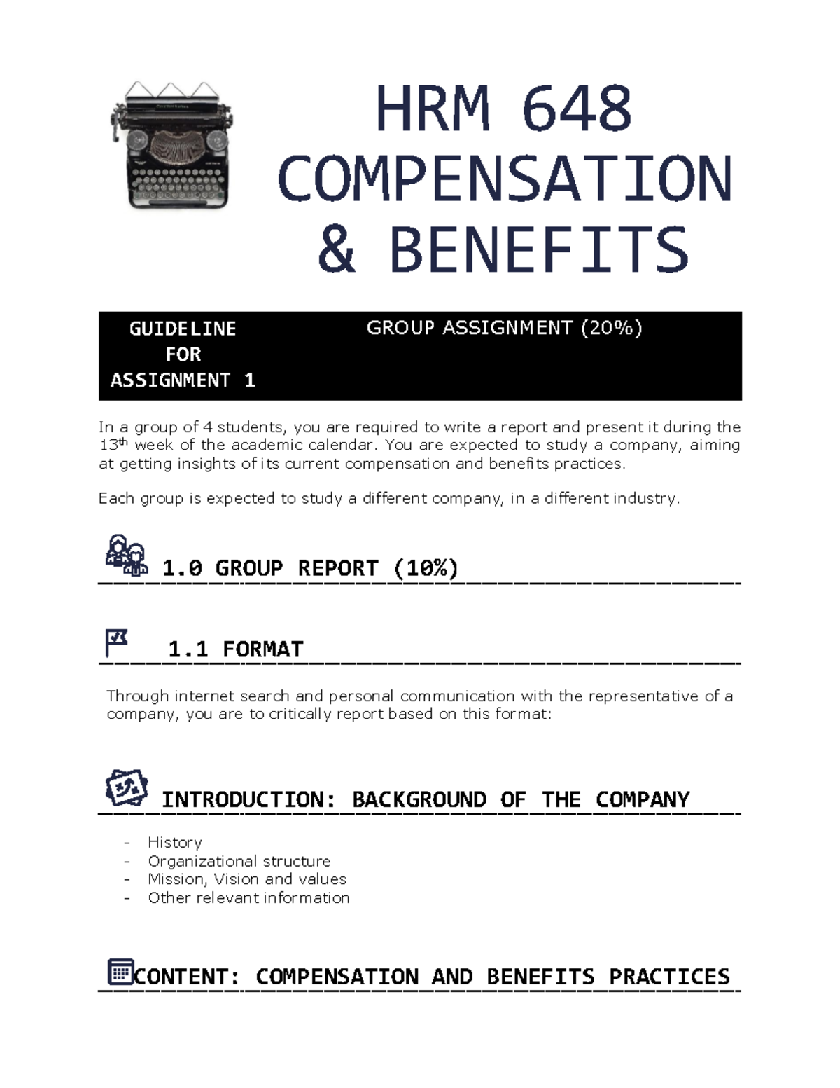 HRM 648 Group Assignment 1 - HRM 648 COMPENSATION & BENEFITS GUIDELINE ...