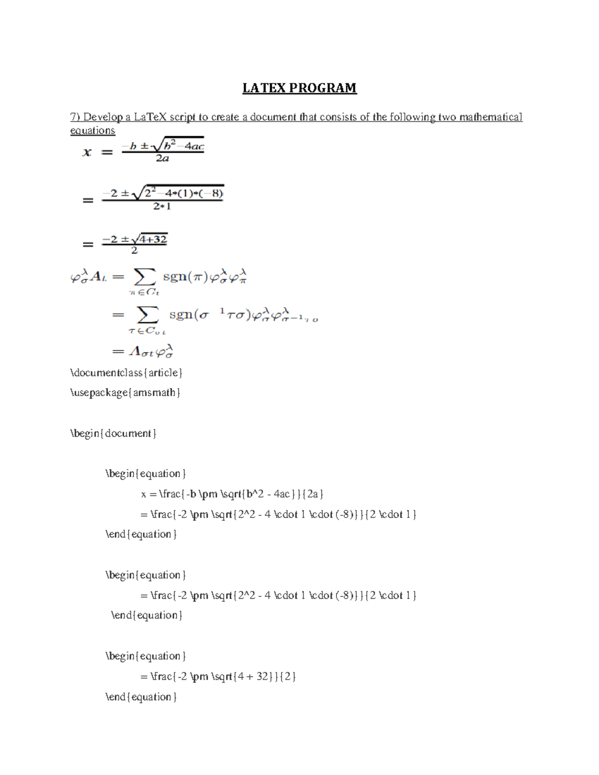 Latex(7-12) - notes - LATEX PROGRAM 7 ) Develop a LaTeX script to ...