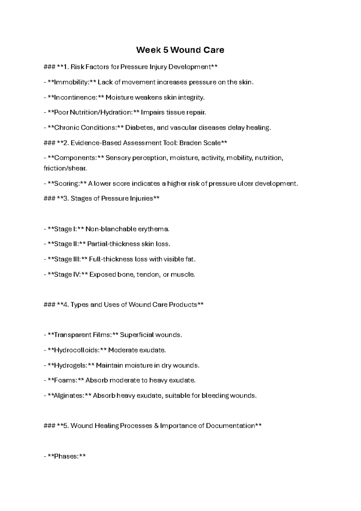 Wound Care Nursing theory notes (week 5) - Week 5 Wound Care 1. Risk ...