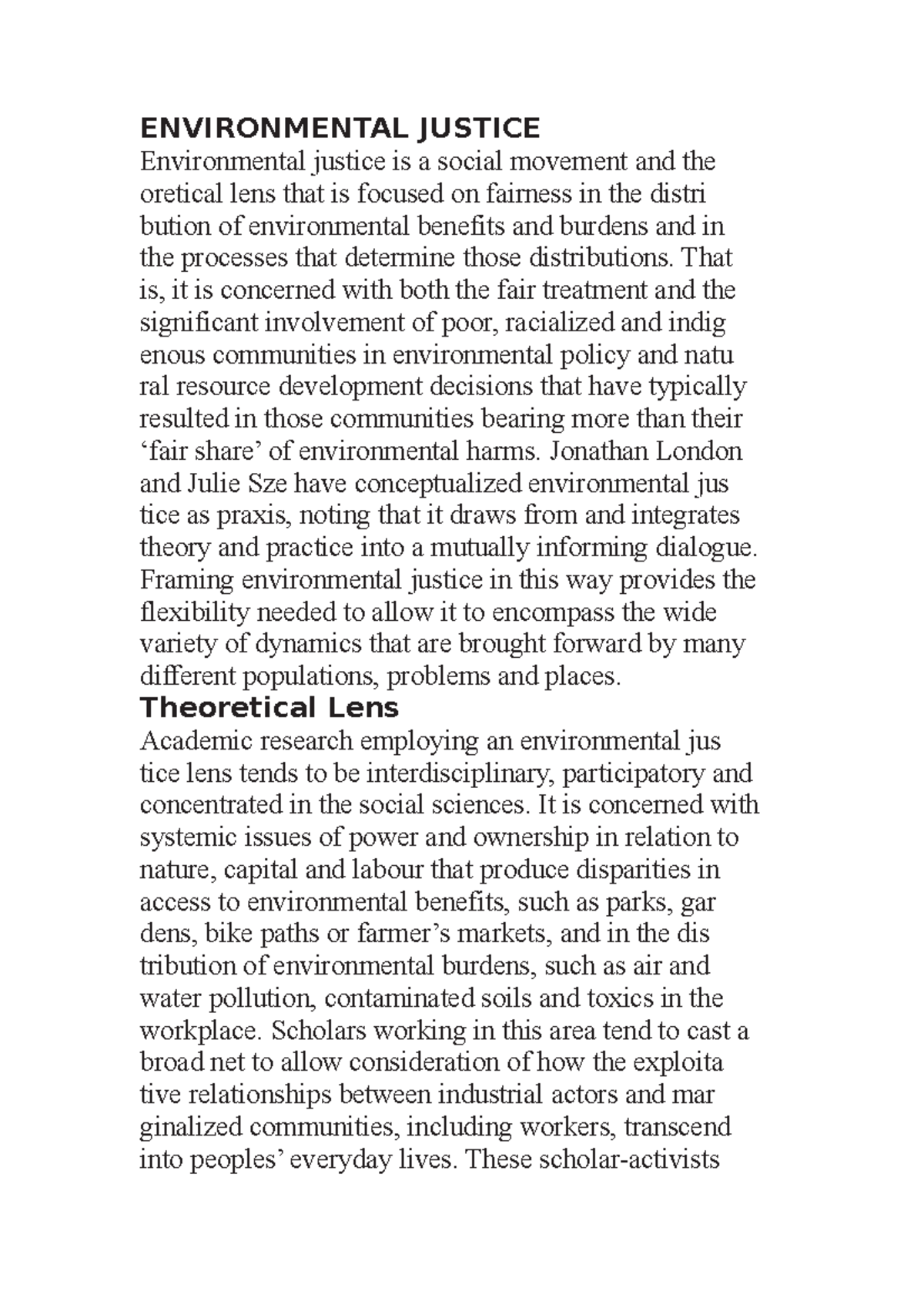 Environmental Justice - ENVIRONMENTAL JUSTICE Environmental justice is ...