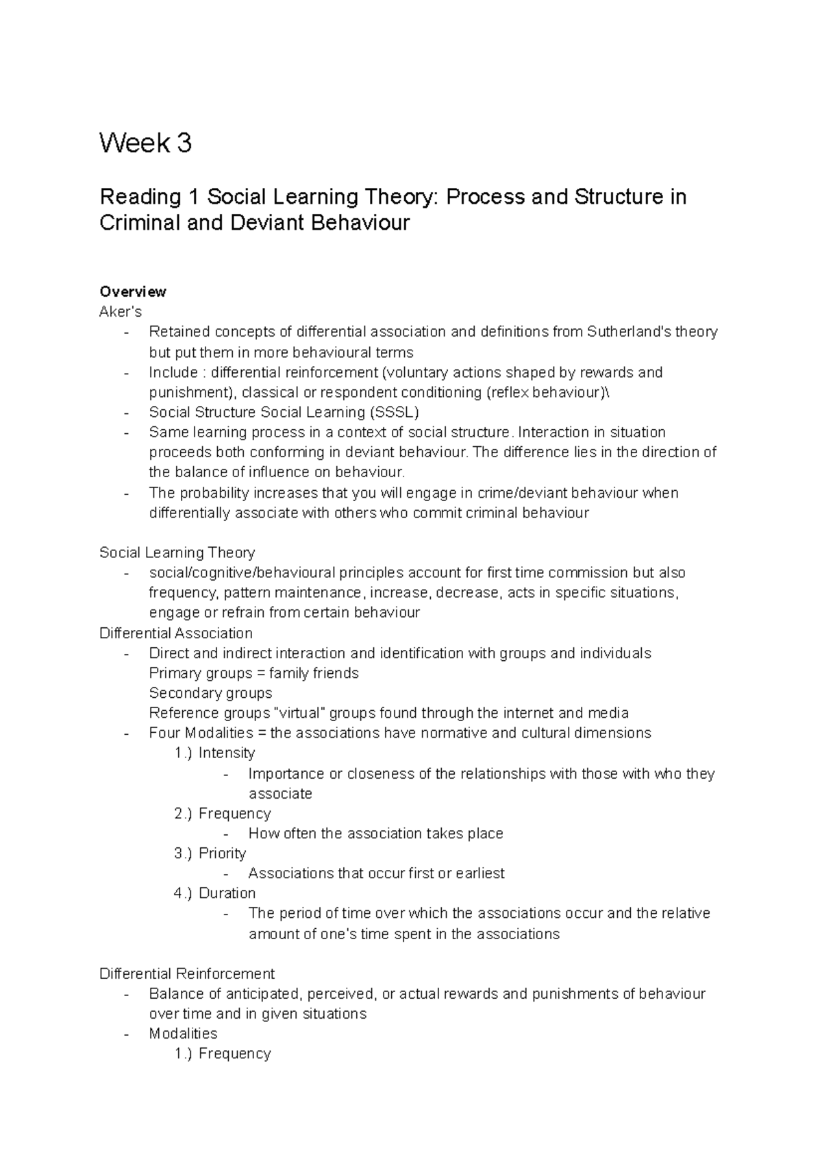 Contemp. Readings - Week 5 - Week 3 Reading 1 Social Learning Theory: Process and Structure in ...