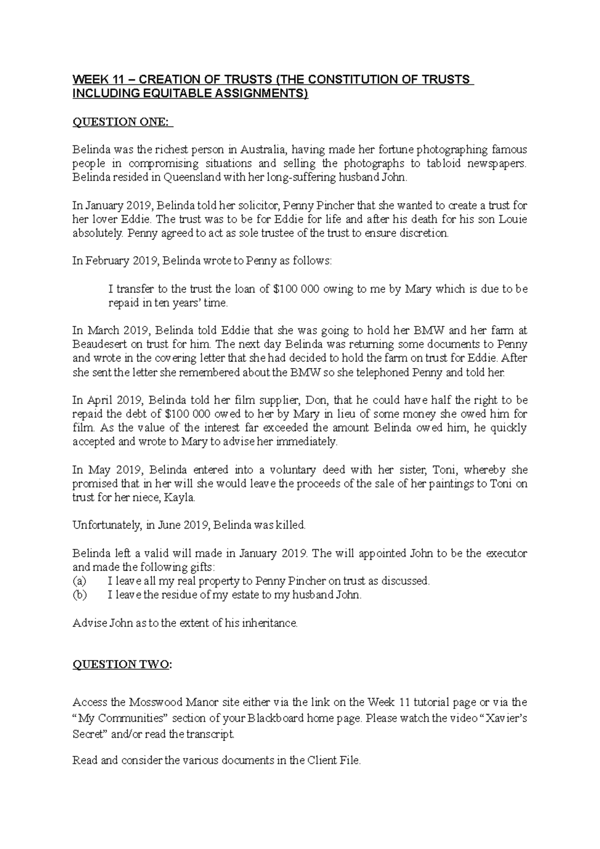 Week 11 Tutorial Questions (2021 Sem 2) - LLB205 - QUT - Studocu