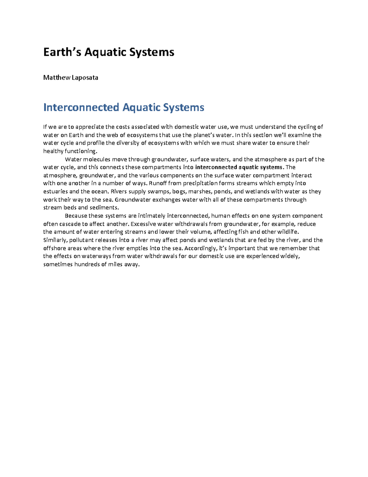 Earths-aquatic-systems - Earth’s Aquatic Systems Matthew Laposata ...