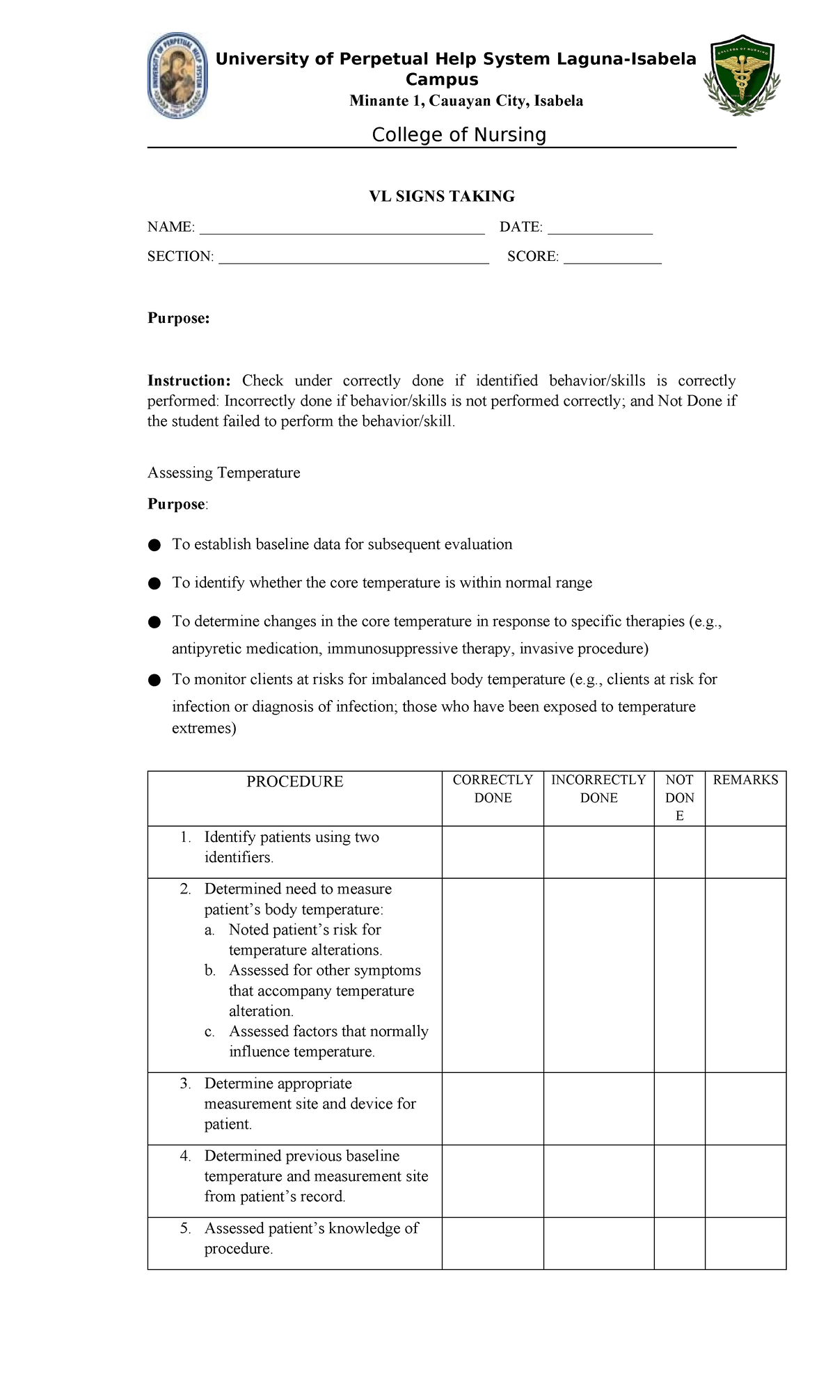Procedure NCM-107- Skills - Campus Minante 1, Cauayan City, Isabela ...