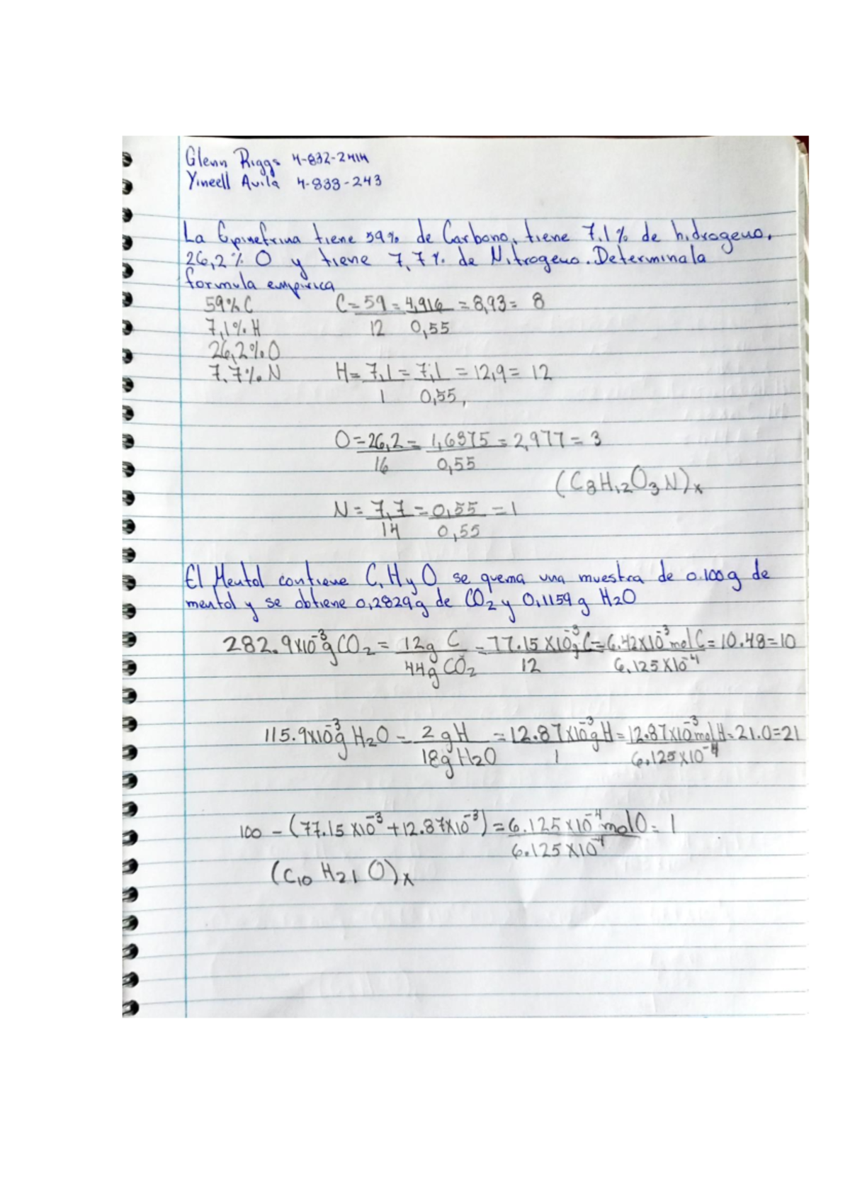 Tarea corta química - apuntes - Glenn Riggs 4-832-2414 Yineell Avila 4 ...