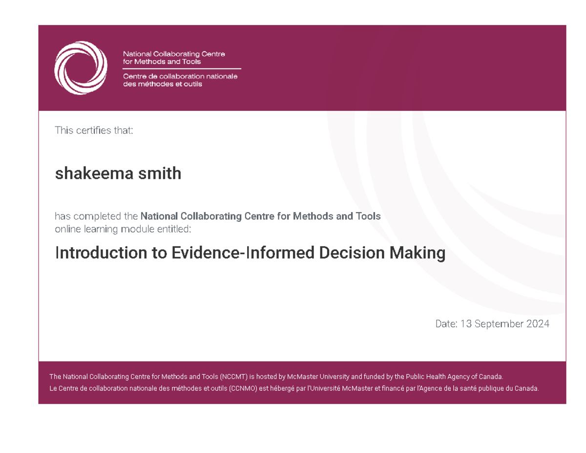 Intro-TO-EIDM - .... - This certies that: shakeema smith has completed ...