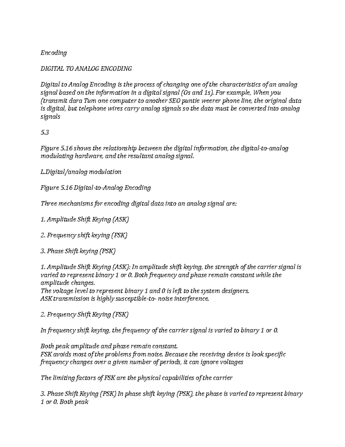 DCN 555 - helps for BCA - Encoding DIGITAL TO ANALOG ENCODING Digital ...