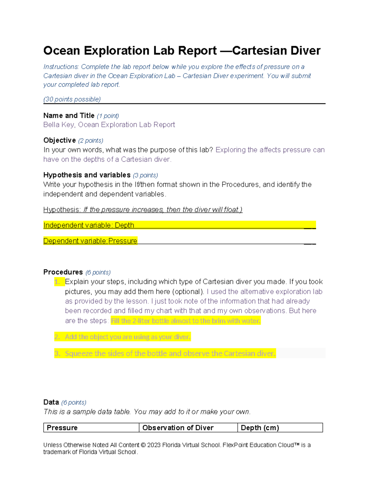 Cartesian diver lab reportcorrections - Ocean Exploration Lab Report ...