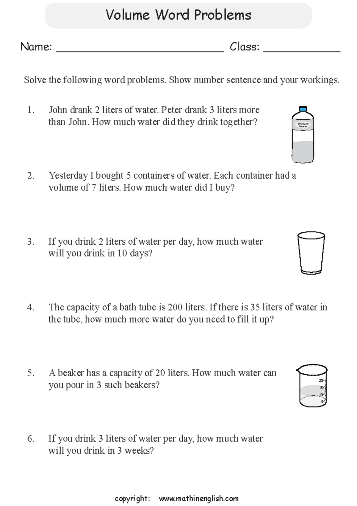 Volume worksheet - Name: ________________________ Class ...