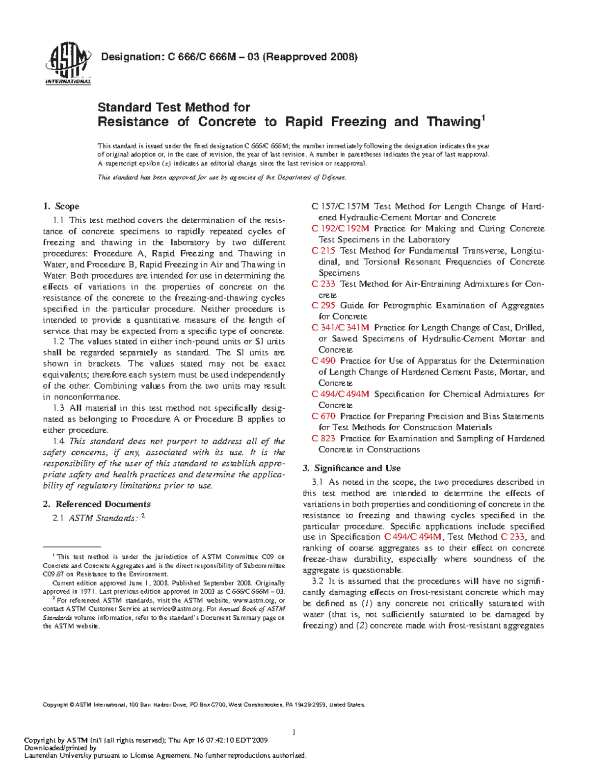 C666 - ASTm standard for concrete test for freezing and thrawing ...